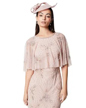 Coast Floral Embellished Cape Midi Dress - Blush