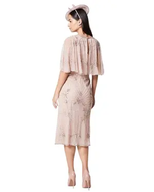 Coast Floral Embellished Cape Midi Dress - Blush