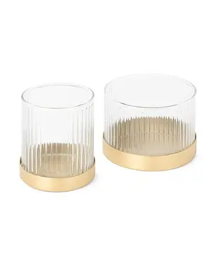 FLECK Fluted Glass Votive Set Of 2 - Brass