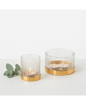 FLECK Fluted Glass Votive Set Of 2