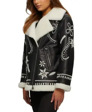 Gorski Shearling Lamb Zip Jacket With Wool Embroidery