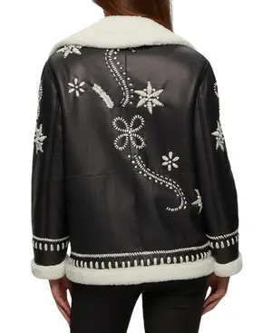 Gorski Shearling Lamb Zip Jacket With Wool Embroidery