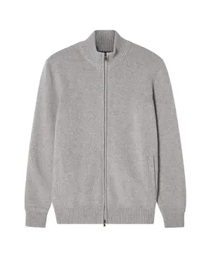 Robert Talbott Graham Cashmere Blend Full Zip Sweater - Light Gray