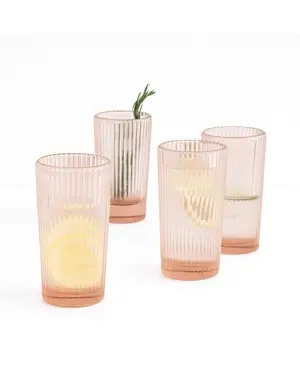 THE COLLECTIVE HOME Pressed Pink Tall Glasses, Set Of 4