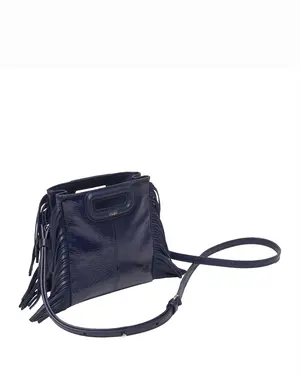 Maje Miss M Mini Fringed Leather Crossbody Bag - Navy