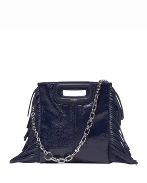 Maje Miss M Mini Fringed Leather Crossbody Bag - Navy