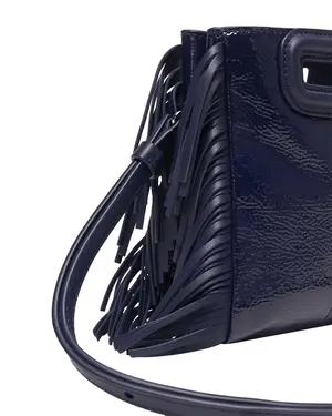 Maje Miss M Mini Fringed Leather Crossbody Bag - Navy