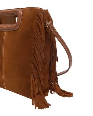 Maje The M Fringed Suede Crossbody Bag - Brown