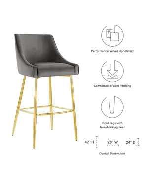 MODWAY Discern Performance Velvet Bar Stool - Gray