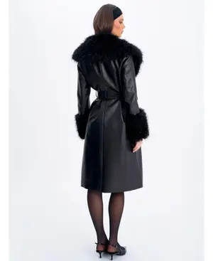MISS CIRCLE NEW YORK Faux Leather Coat With Faux Fur Trim