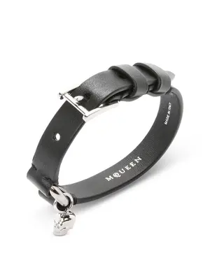 Alexander McQueen Skull Ring Leather Bracelet - Black