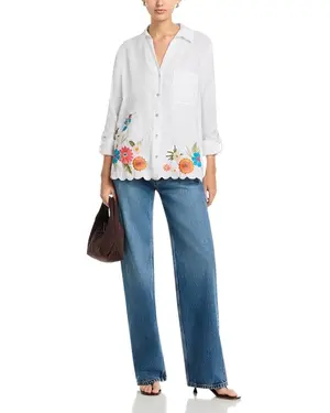 Johnny Was Embroidered Linen Blouse