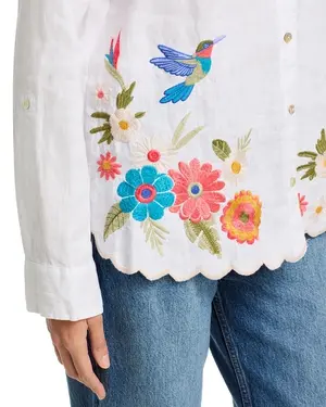 Johnny Was Embroidered Linen Blouse