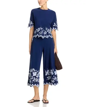 Johnny Was Embroidered Elbow Sleeve Top