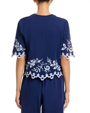Johnny Was Embroidered Elbow Sleeve Top