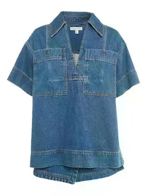 Shona Joy V-neck Polo Collar Top And Shorts - Blue
