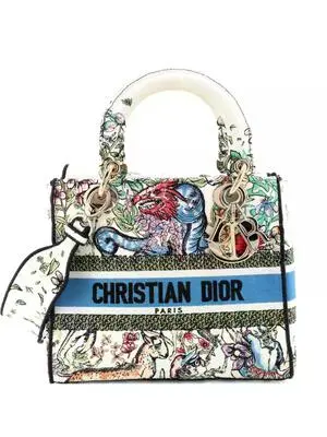 Dior Lady D-lite Embroidered Canvas Medium Satchel - Blue