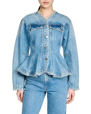Sandro Beaded Denim Jacket - Blue Jean