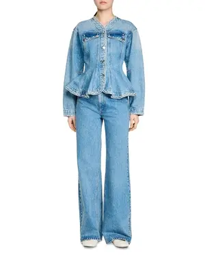 Sandro Beaded Denim Jacket - Blue Jean