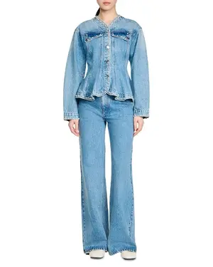 Sandro Beaded Denim Jacket - Blue Jean