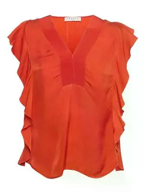 Sandro Ruffled Sleeveless Top - Orange