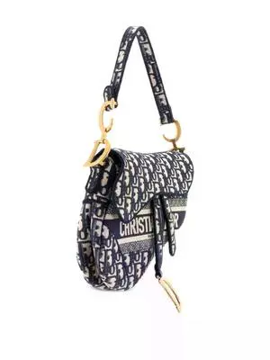 Dior Saddle Handbag Logo Embroidered Oblique Canvas Medium Shoulder Bag - Blue
