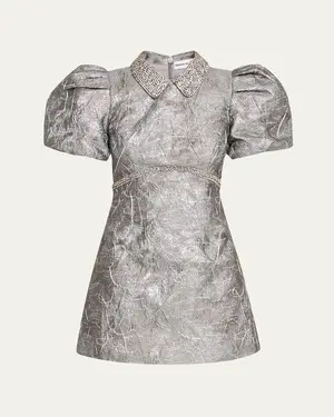 Rebecca Vallance Sterling Diamante Metallic Jacquard Mini Dress