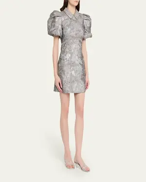 Rebecca Vallance Sterling Diamante Metallic Jacquard Mini Dress