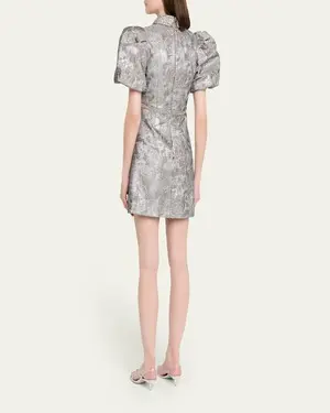 Rebecca Vallance Sterling Diamante Metallic Jacquard Mini Dress