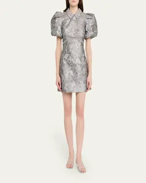Rebecca Vallance Sterling Diamante Metallic Jacquard Mini Dress
