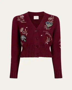 Cinq À Sept Cinq A Sept Heritage Rose Patch Morgan Embroidered Cardigan - Mulberry Multi