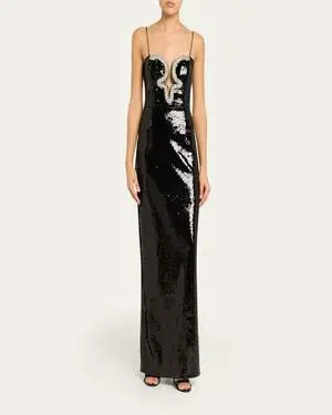 Rebecca Vallance Lyra Sequin Gown With Diamante Snake Trim