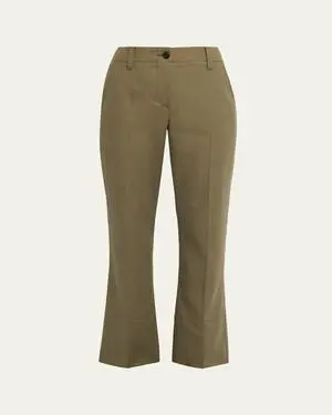 Brunello Cucinelli Linen-Blend Twill Kickflare Cigarette Pants - Tea Leaf