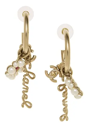 Chanel Tone Faux Pearl And Gripoix Earrings - Red