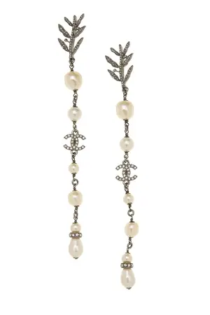 CHANEL Crystal And Faux Pearl 'CC' Dangle Earrings