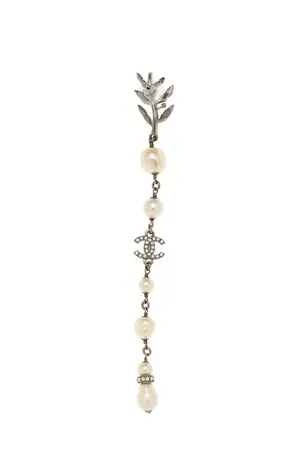 Chanel Crystal And Faux Pearl 'cc' Dangle Earrings