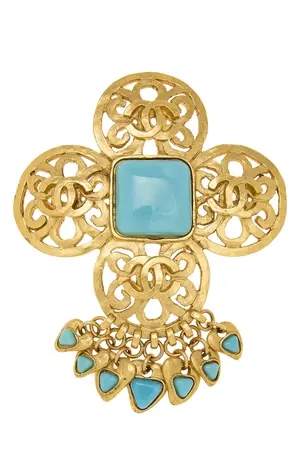 Chanel Tone Brooch With Stone Accents - Blue
