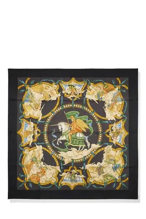 Hermès Multicolor 'cavaliers Des Nuages' Silk Scarf 90 - Black