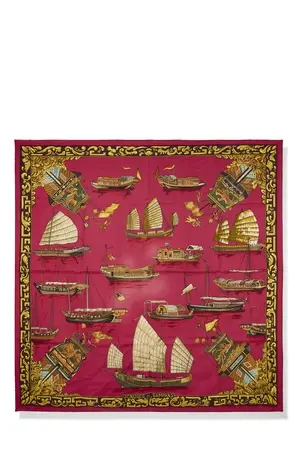 Hermès Multicolor 'jonques Et Sampans' Silk Scarf 90 - Burgundy