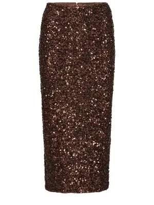 ROTATE BY BIRGER CHRISTENSEN Midi Skirt With Sequins - Brown