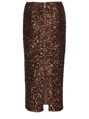 ROTATE BY BIRGER CHRISTENSEN Midi Skirt With Sequins - Brown