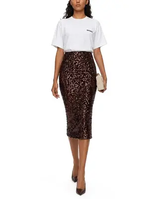 ROTATE BY BIRGER CHRISTENSEN Midi Skirt With Sequins - Brown