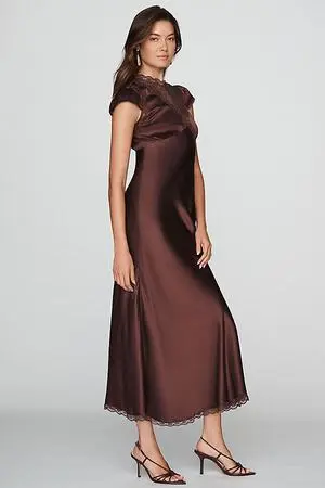 Bhldn Everly Satin Lace Maxi Dress - Chocolate