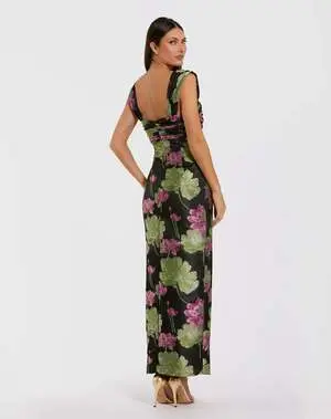 Mac Duggal Floral Jacquard Maxi Dress With Ruffle Detail