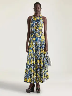 Givenchy Slashed Floral Print Dress - Blue/yellow