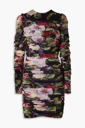 Dolce & Gabbana Ruched Floral-print Mini Dress