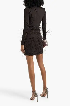 Lapointe Feather-trimmed Ruched Mini Dress