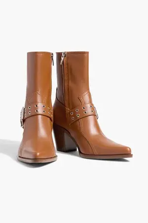GIANVITO ROSSI Leather Ankle Boots With Buckle Detail And Stacked Heel