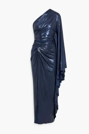 Lapointe Draped Cutout Metallic Stretch-jersey Gown - Navy