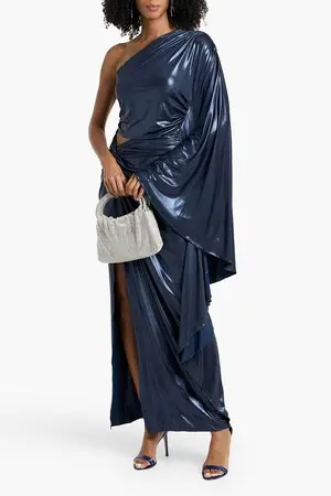 Lapointe Draped Cutout Metallic Stretch-jersey Gown - Navy